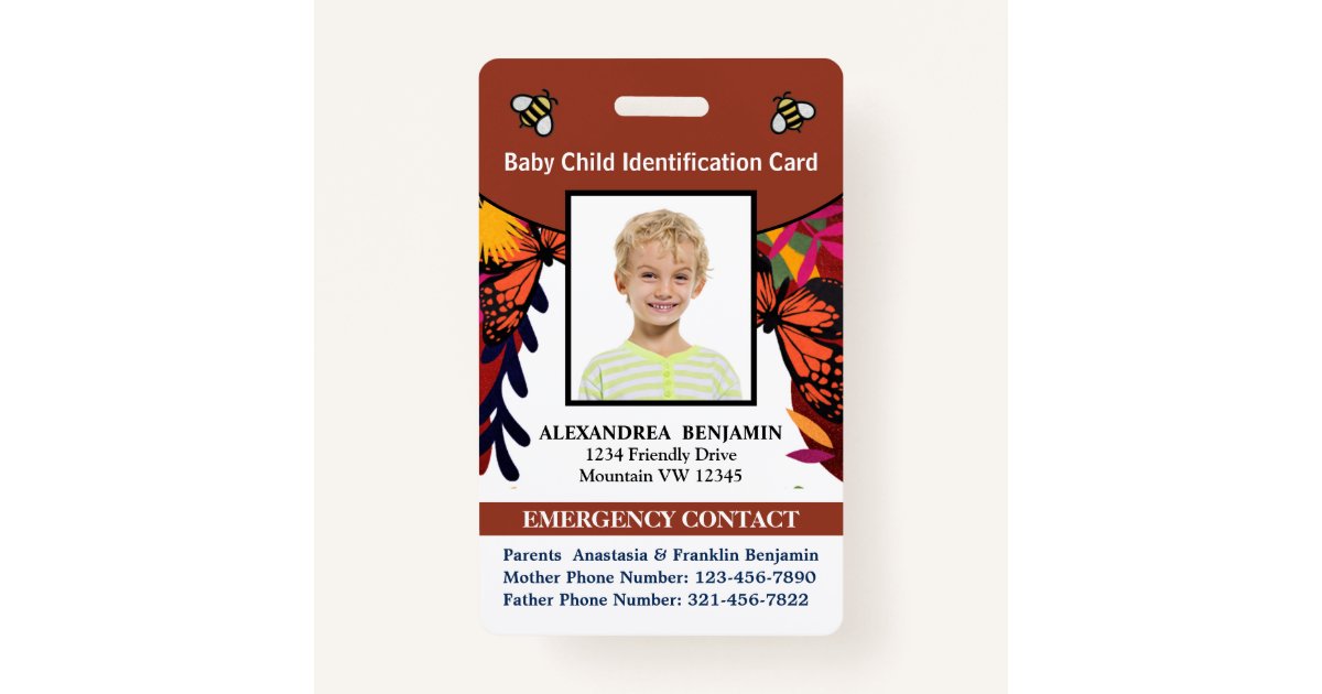 Child Baby Photo Name ID Identification Fun Card ID Badge | Zazzle