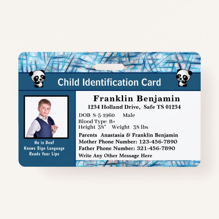Child Boy Girl ID Identification Personalise Card ID Badge | Zazzle