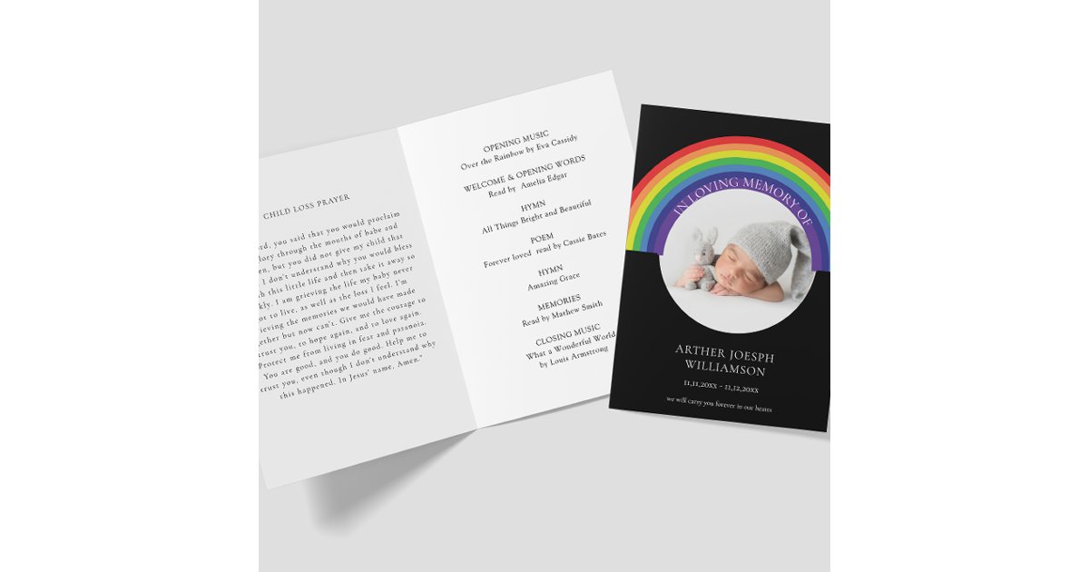 Child funeral rainbow photo order of service invitation | Zazzle