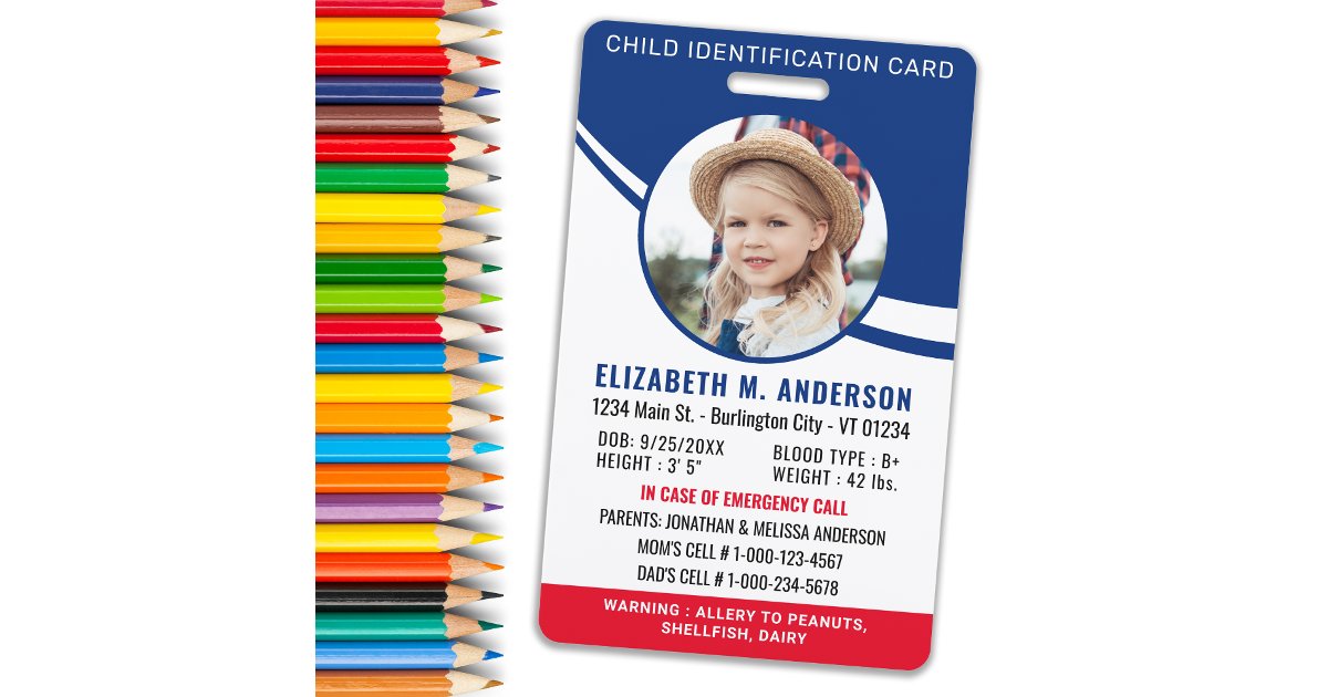 Child Identification Personalised Modern Photo ID ID Badge | Zazzle