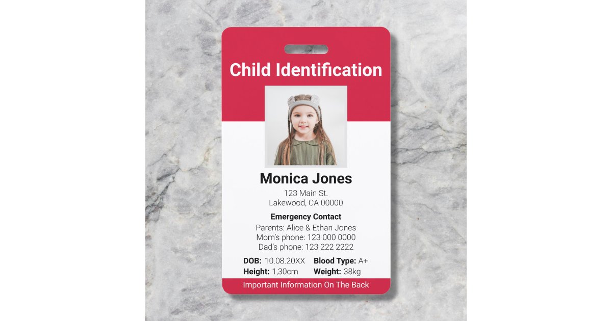 Child Identification Photo Red Badge ID Badge | Zazzle