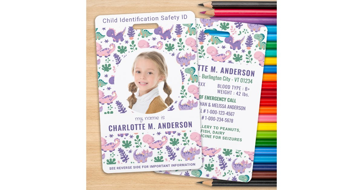 Child Photo Emergency ID Cute Kids Identification ID Badge | Zazzle