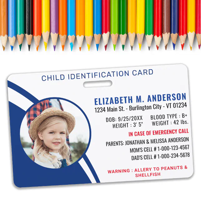 Child Safety Identification Modern Custom Photo ID ID Badge | Zazzle