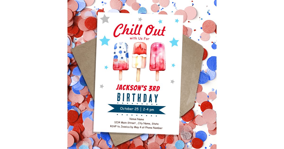 Chill Out Kids Summer Ice Pop 3rd Birthday Invitation | Zazzle