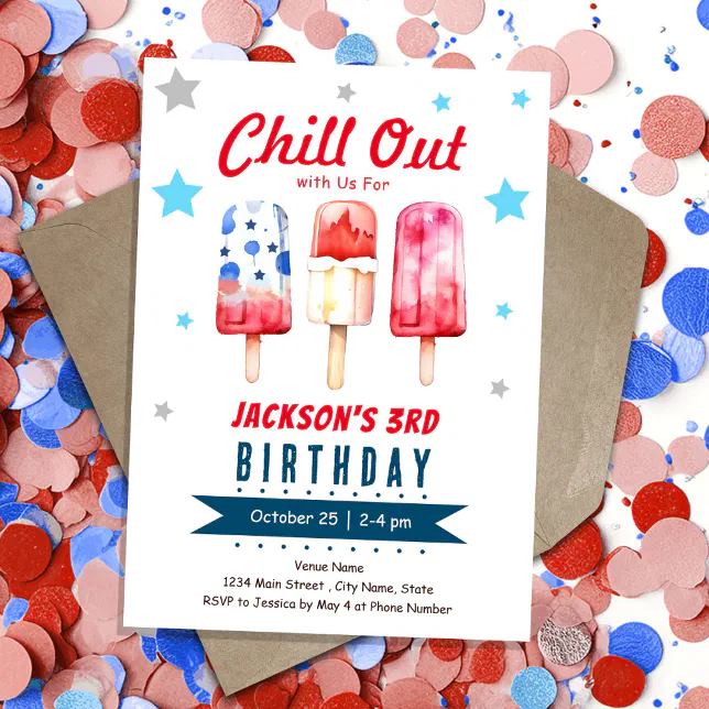 Chill Out Kids Summer Ice Pop 3rd Birthday Invitation | Zazzle