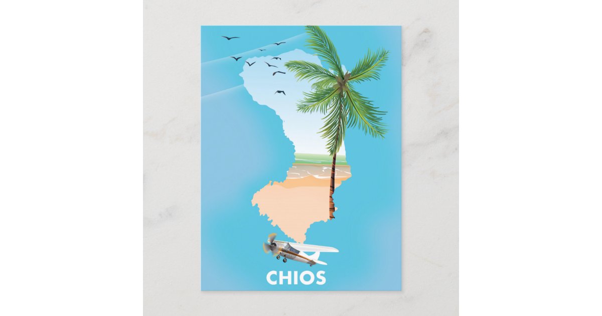 Chios Greece illustrated map. Postcard | Zazzle