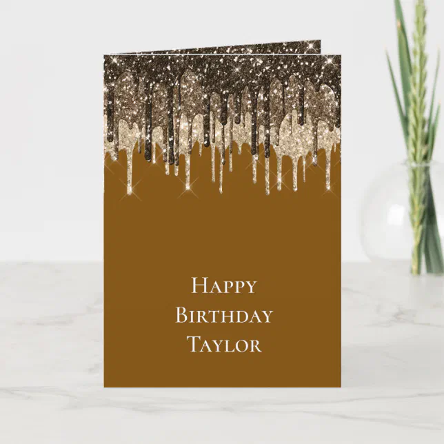 Chocolate Brown Ice Cream Glitter Drips Birthday Card | Zazzle