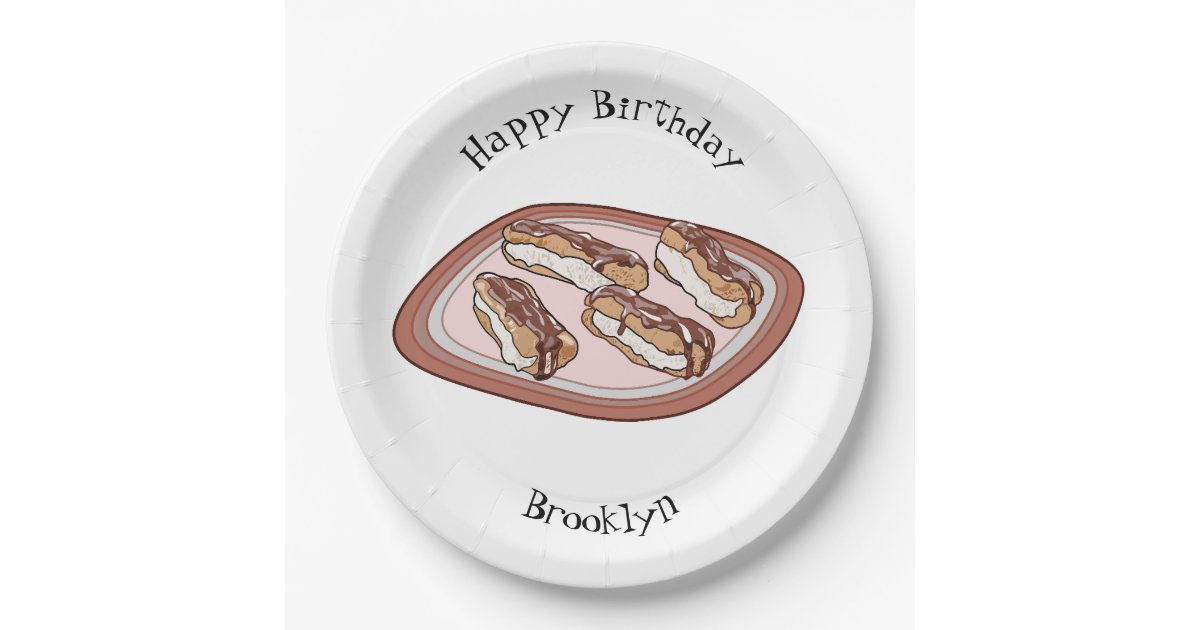 Chocolate eclair cartoon illustration paper plate | Zazzle