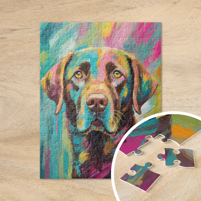 Chocolate Lab Portrait Colourful Abstract Art Jigsaw Puzzle | Zazzle