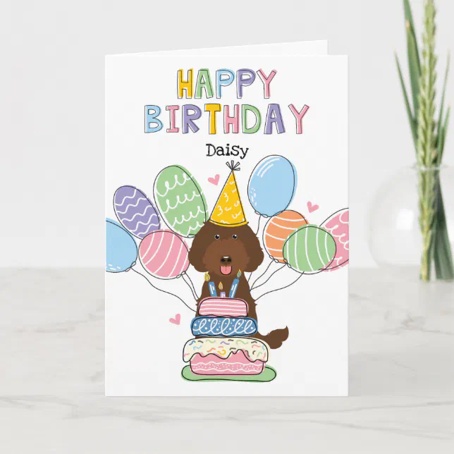 Chocolate Labradoodle Dog Happy Birthday Card | Zazzle