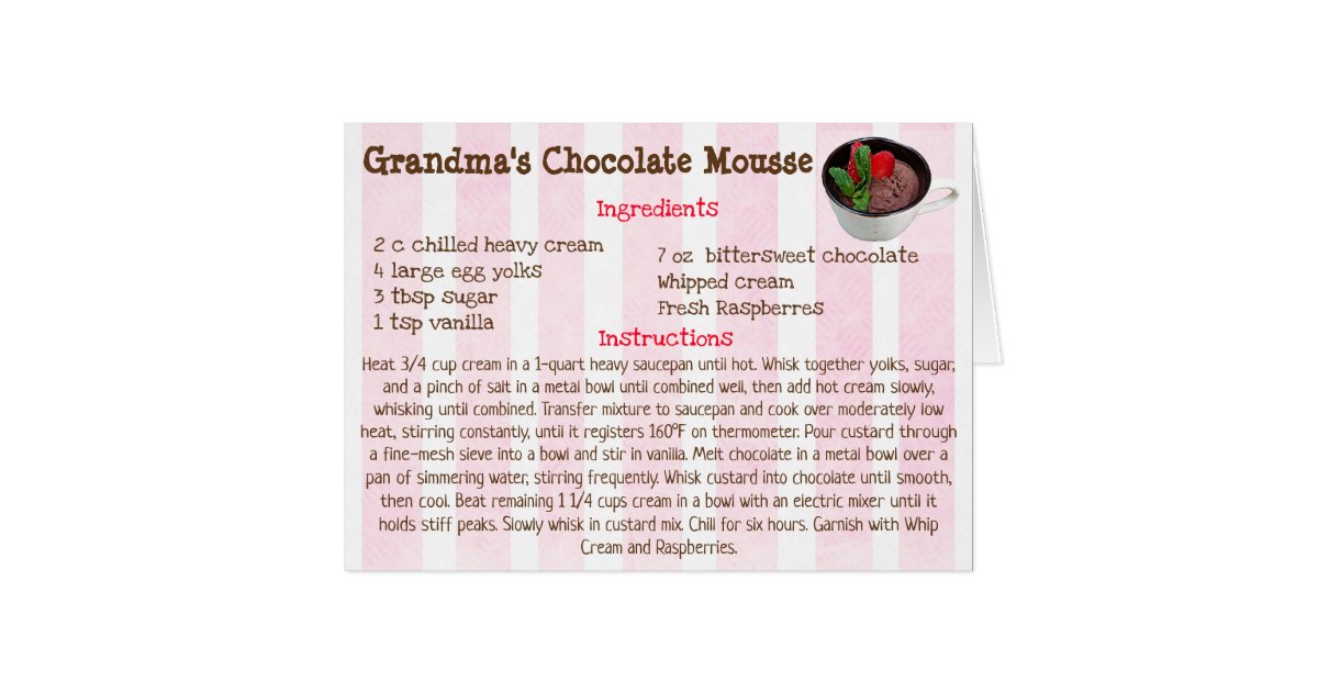 Chocolate Mousse Recipe Card | Zazzle