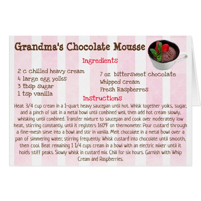 Chocolate Mousse Recipe Card | Zazzle.co.uk