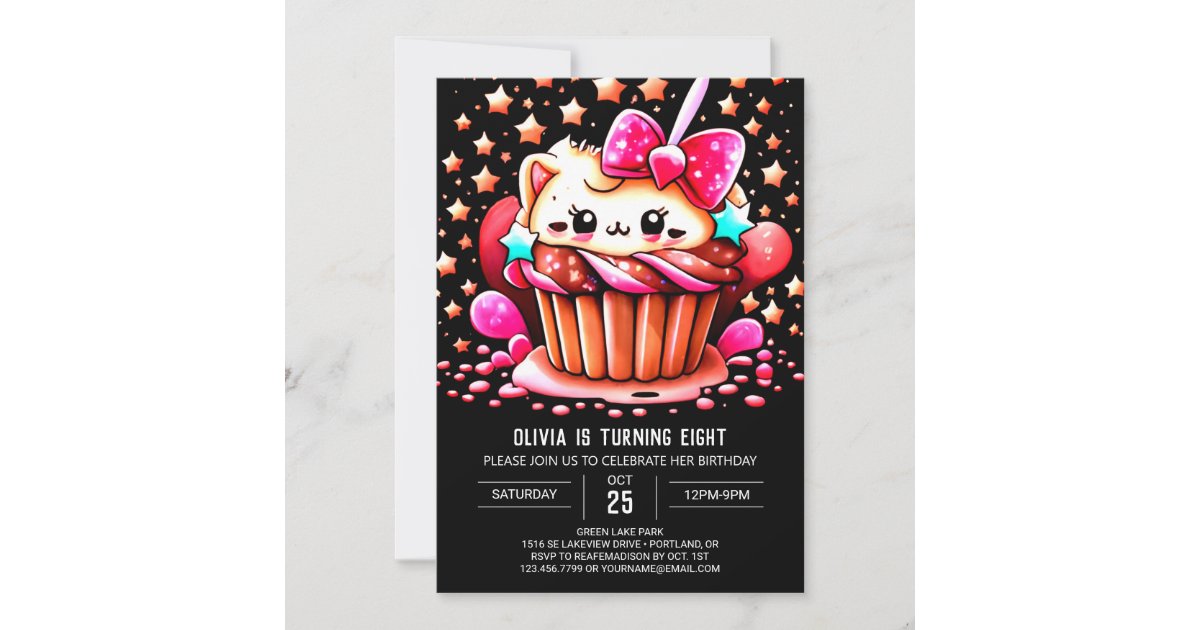 Chocolate Pastry Magic Muffin Girl Birthday Invitation | Zazzle