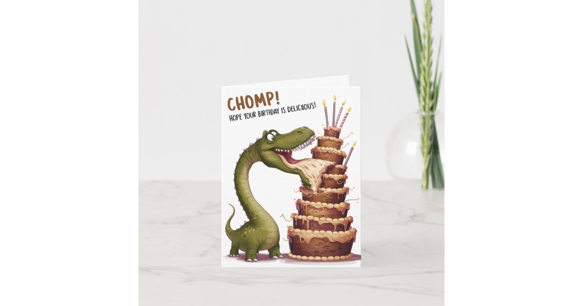 Chomp Dinosaur Birthday Card | Zazzle