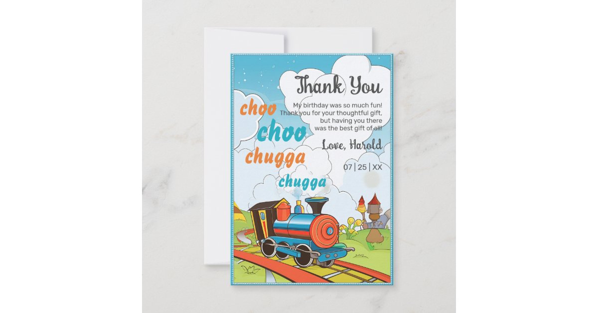 Choo Choo Train Kids Cute Train Ticket Birthday Thank You Card | Zazzle