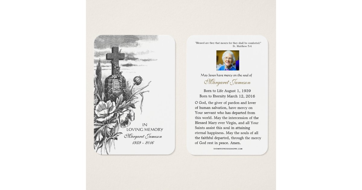 Christian Cross Funeral Memorial Holy Card - | Zazzle