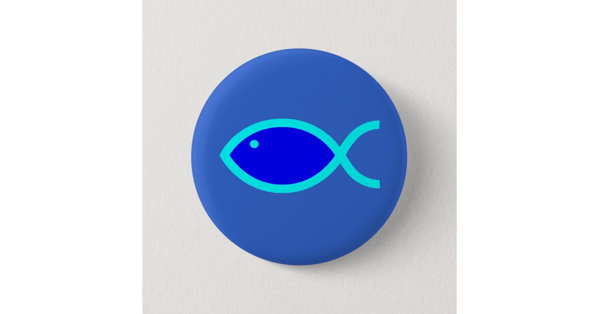 Christian Fish Symbol - LOUD! Blue and Aqua 6 Cm Round Badge | Zazzle