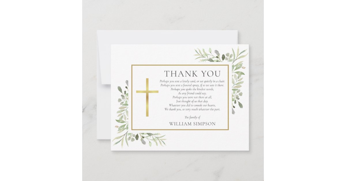 Christian Funeral Greenery Poem Thank You Card | Zazzle