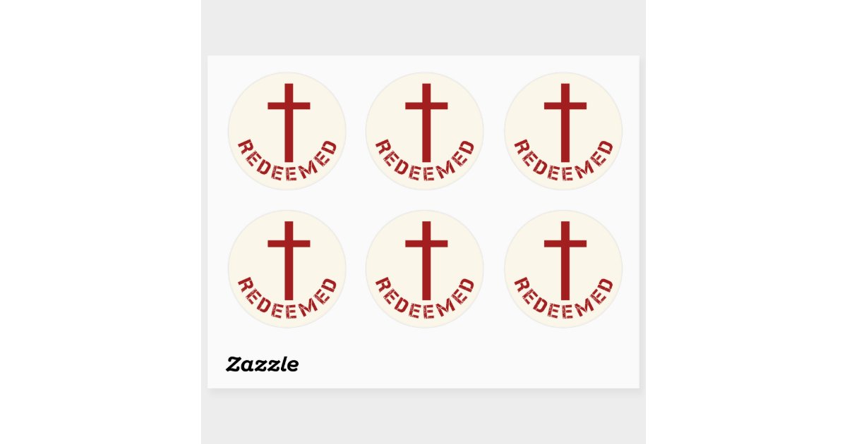 Christian Redeemed Red Cross and Text Design Classic Round Sticker | Zazzle