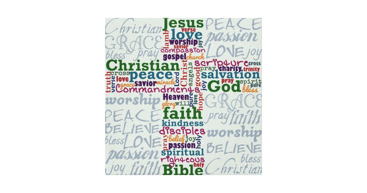 Christian Religious Word Art Cross Canvas Print | Zazzle