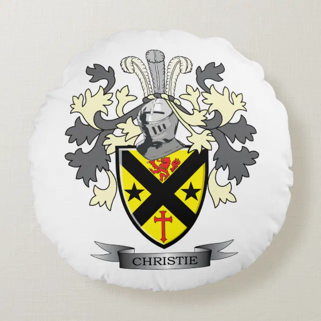 Christie Family Crest Coat of Arms Round Cushion | Zazzle