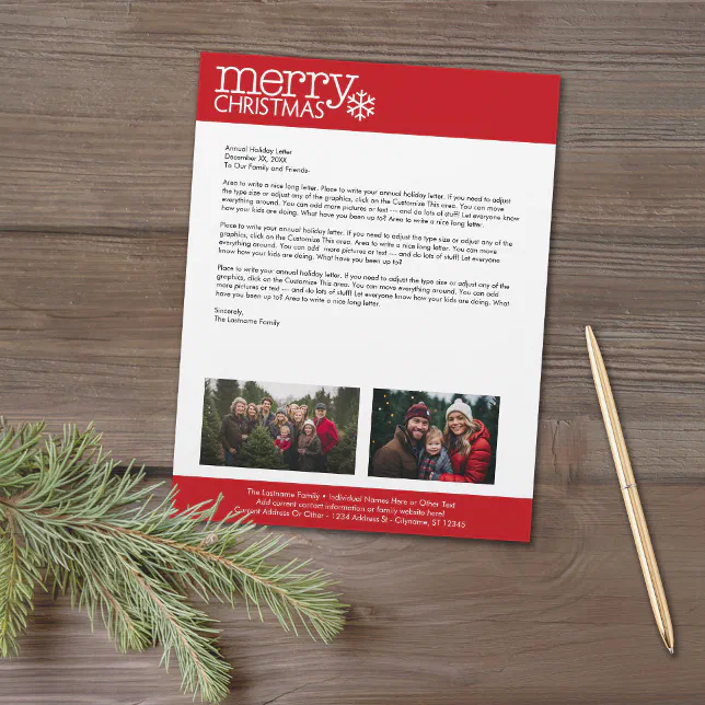 Christmas - Annual Holiday Family Letter 2 Photo Letterhead Design | Zazzle
