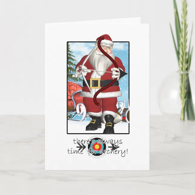 Christmas Card, Santa Playing Archery Holiday Card | Zazzle