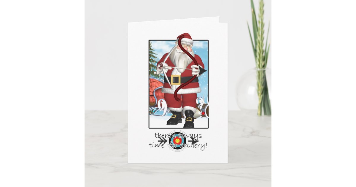 Christmas Card, Santa Playing Archery Holiday Card | Zazzle