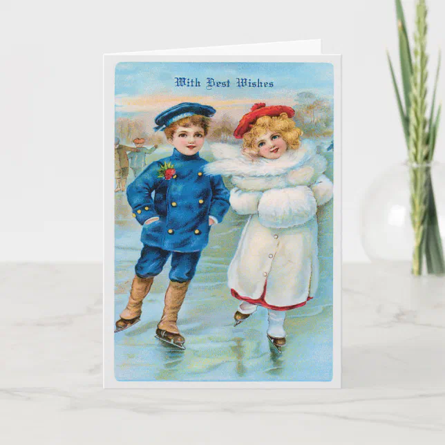 Christmas Children Ice Skating Card | Zazzle