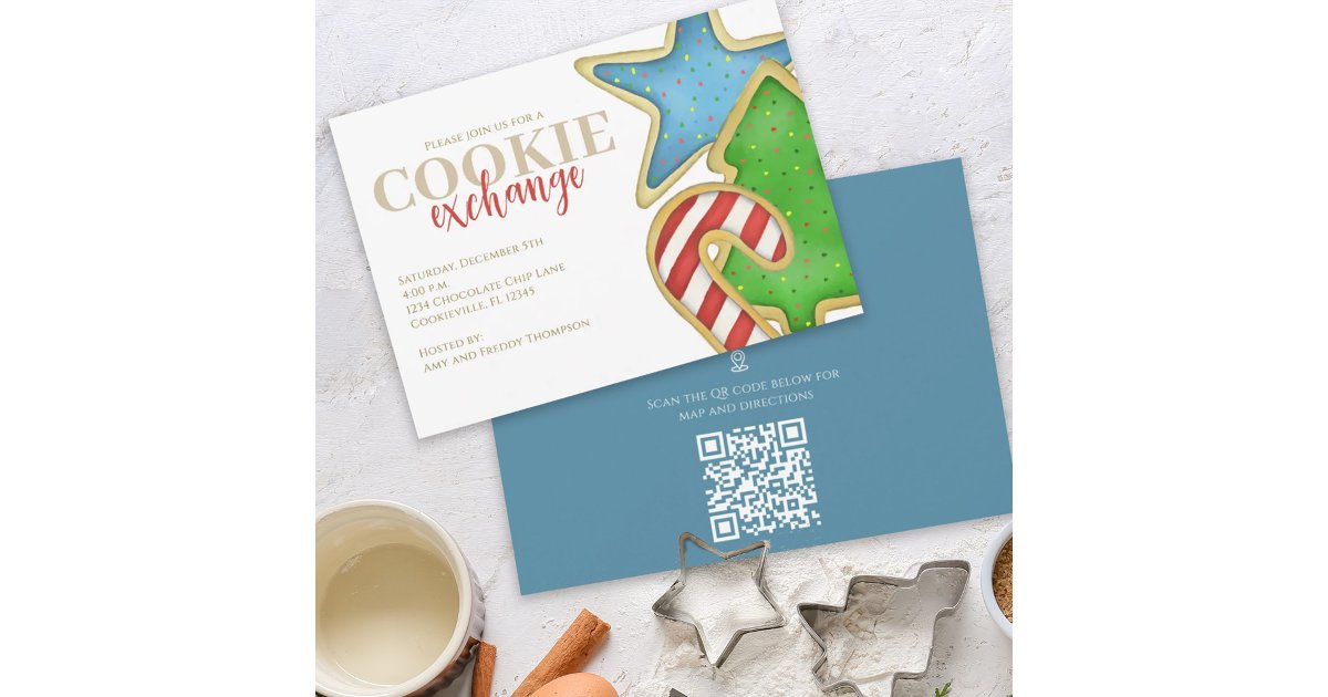 Christmas Cookies Whimsical QR Code Map Directions Invitation | Zazzle