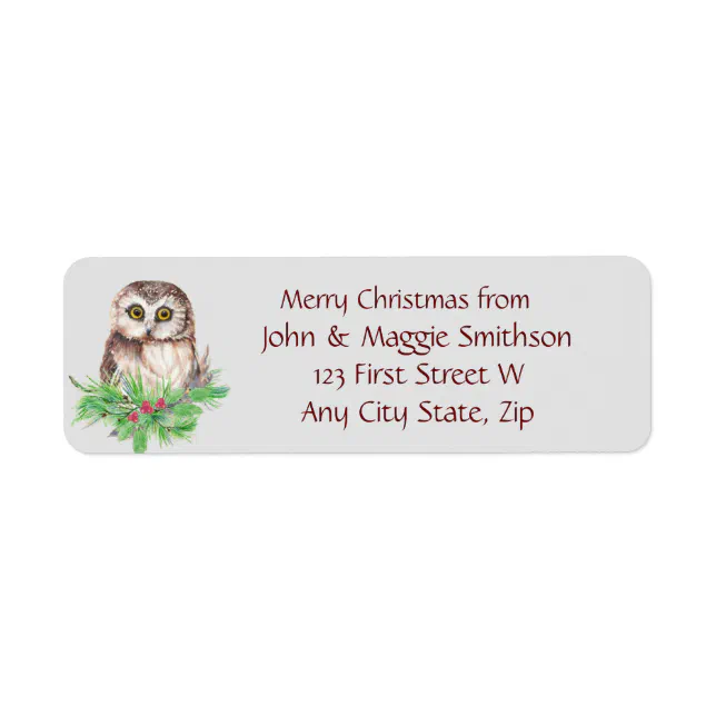 Christmas Cute Owl Custom Message Label | Zazzle