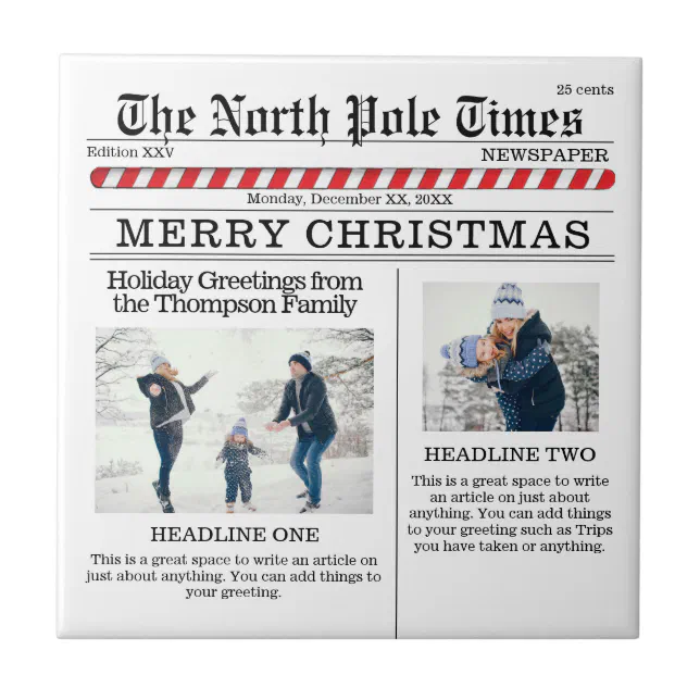 Christmas Cute Photo Collage Simple Newspaper Tile | Zazzle