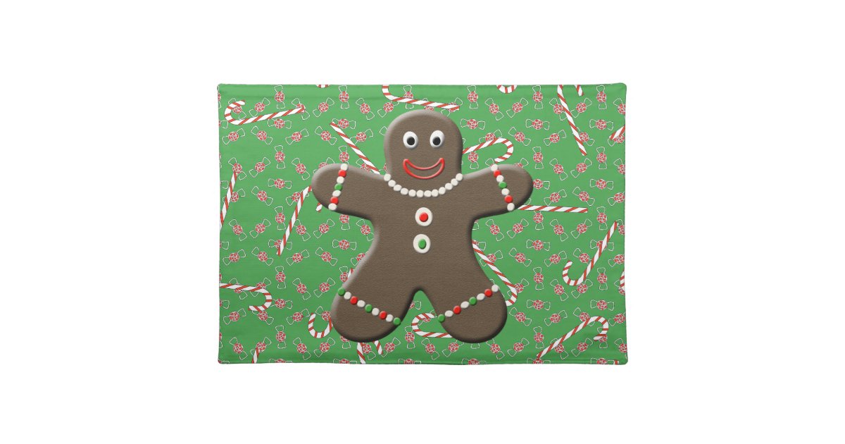 Christmas Gingerbread Men Green Holiday Placemat | Zazzle