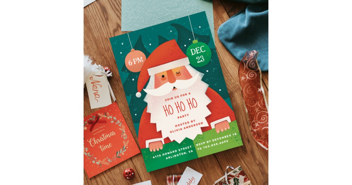 Christmas Ho Ho Ho party. Funny Santa Claus family Invitation | Zazzle