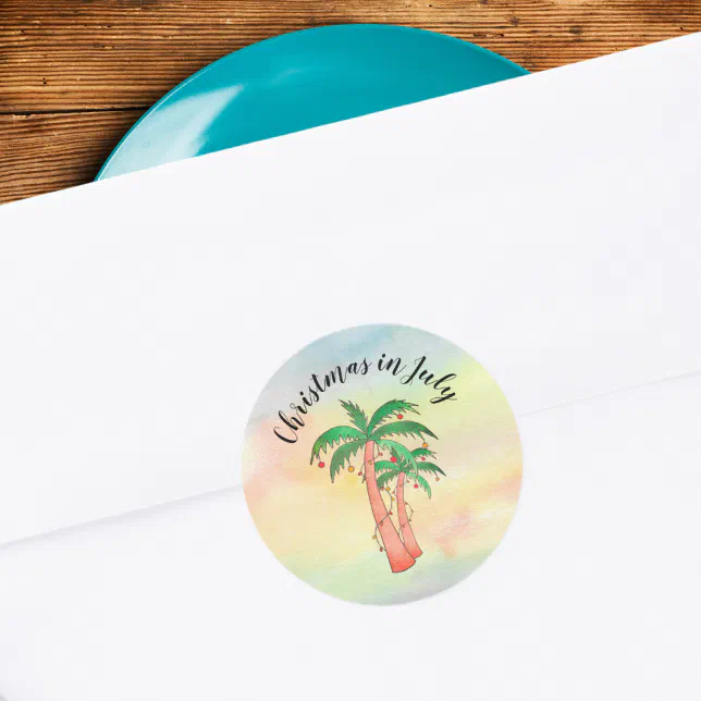 Christmas in July Palm Trees Classic Round Sticker | Zazzle