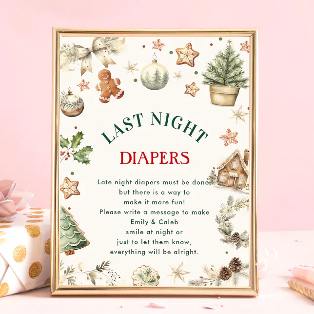 Christmas "Last Night Diapers" Baby Shower Game Poster | Zazzle