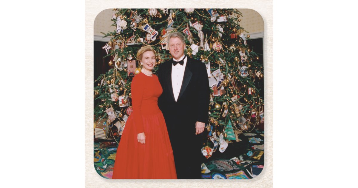 Christmas of US President Bill Clinton & Hillary Square Paper Coaster ...