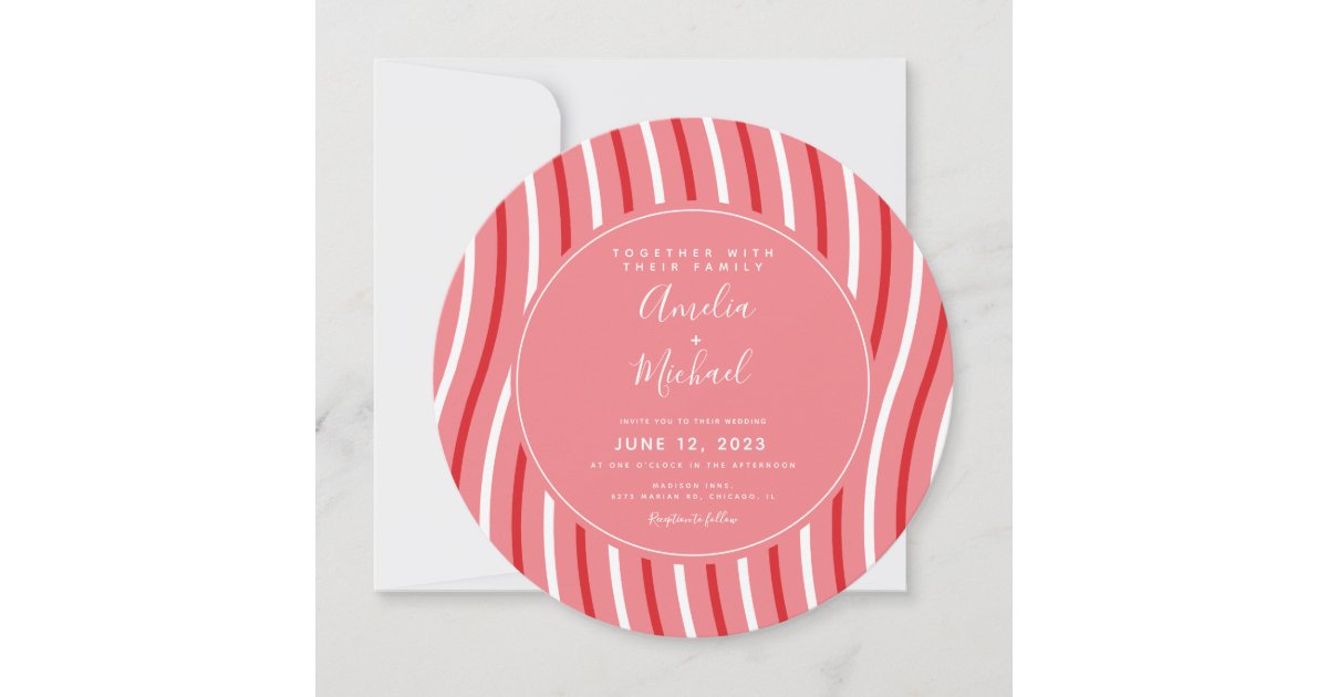 Christmas Peppermint Stripes Pink Red Wedding Invitation | Zazzle
