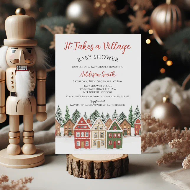 Christmas Red Green Takes A Village Baby Shower Invitation | Zazzle