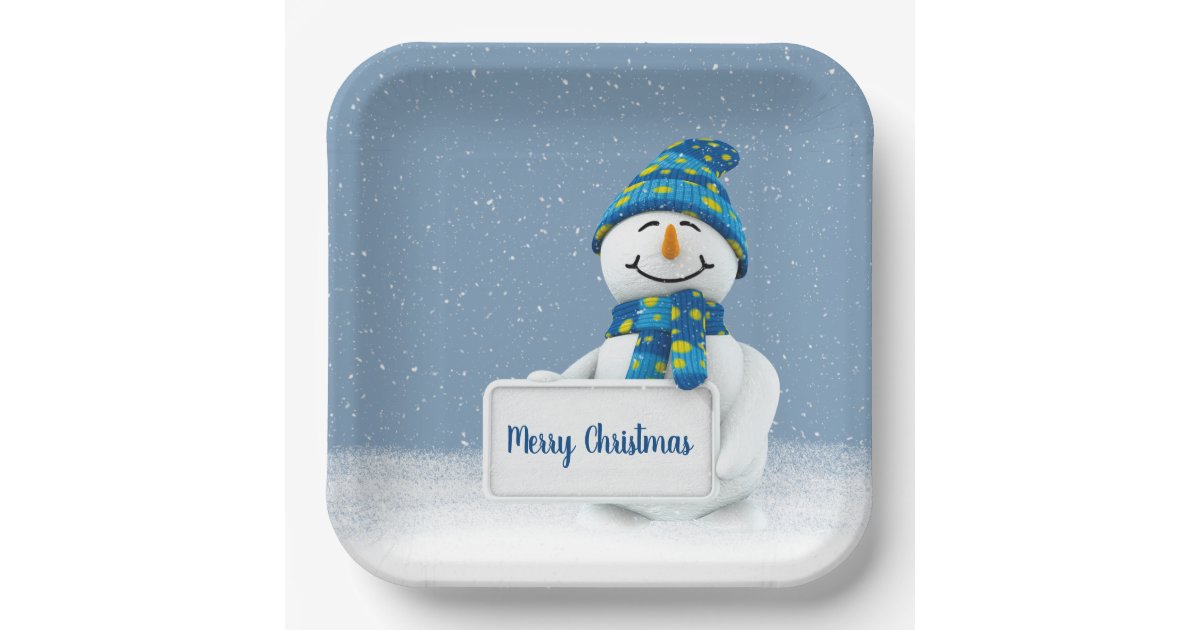 Christmas Snowman with Sign Paper Plate | Zazzle