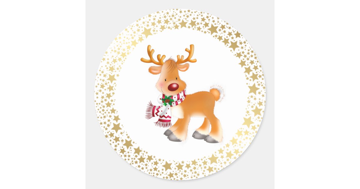 Christmas Stickers-Rudolph Classic Round Sticker | Zazzle