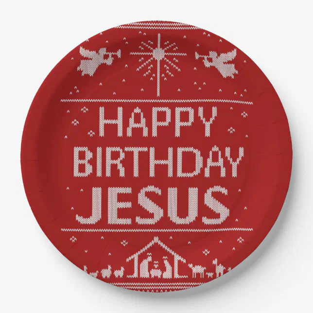 Christmas Sweater Happy Birthday Jesus Christian Paper Plate | Zazzle