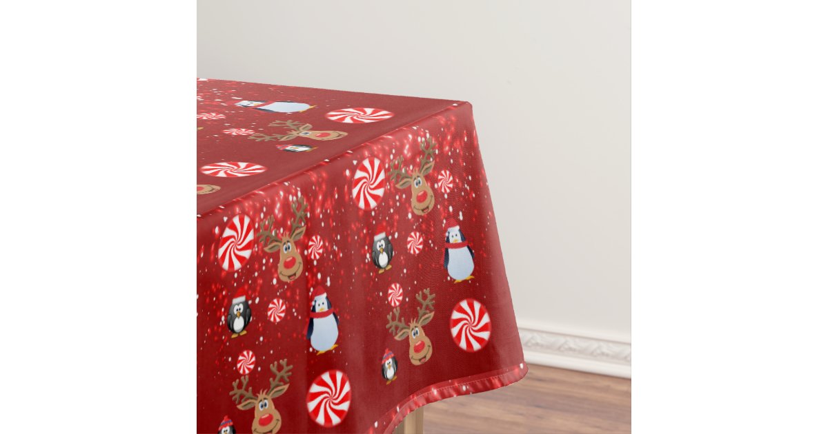 Christmas Tablecloth, Merry Christmas, Penguin Tablecloth | Zazzle
