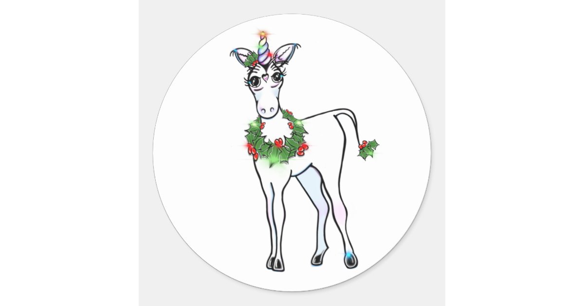 Christmas Unicorn Classic Round Sticker | Zazzle