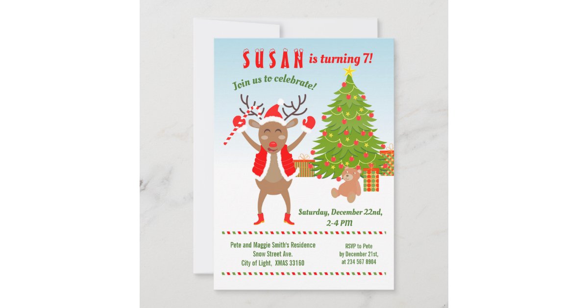 Christmas with Rudolph Birthday Party Invitation | Zazzle