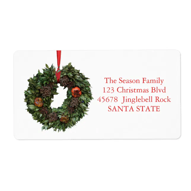 Christmas wreath Holiday Label | Zazzle