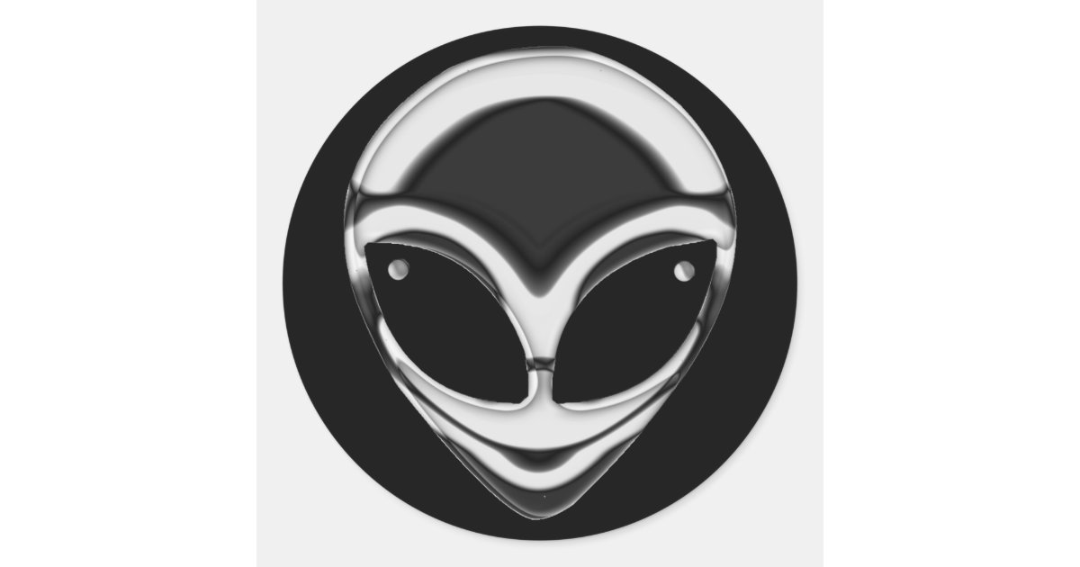 CHROME ALIEN HEAD CLASSIC ROUND STICKER | Zazzle