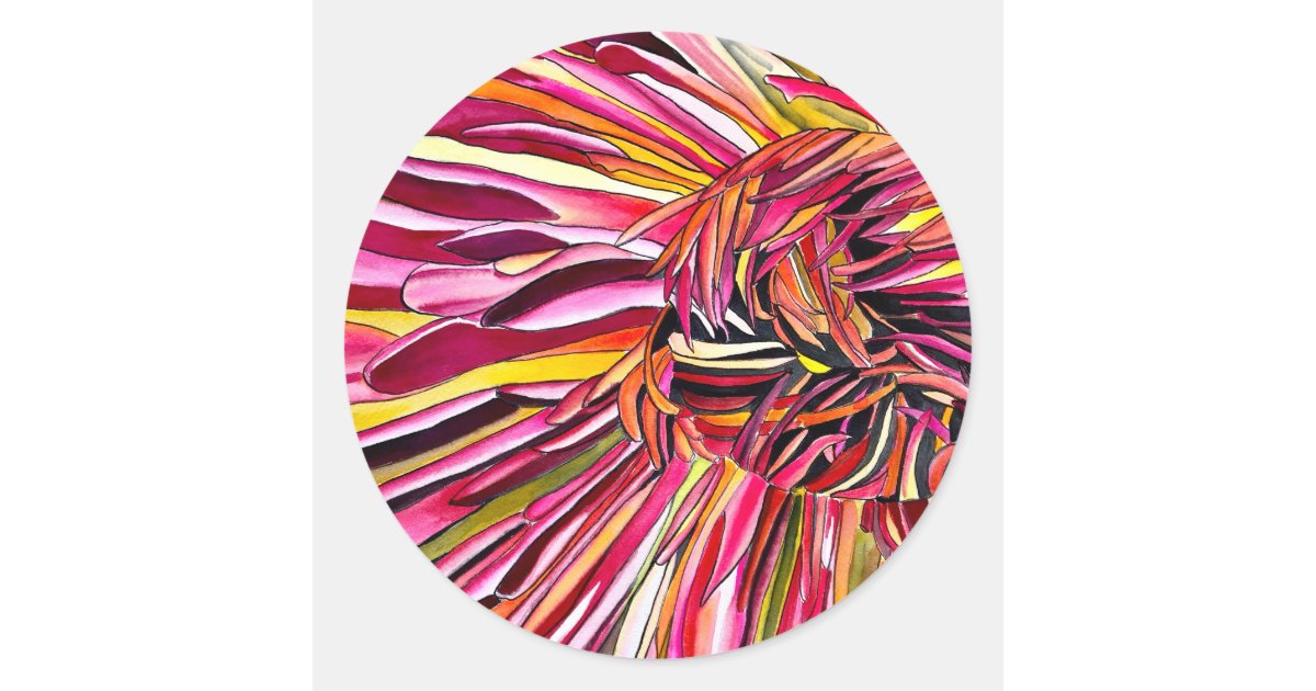 Chrysanthemum watercolor art flower classic round sticker | Zazzle