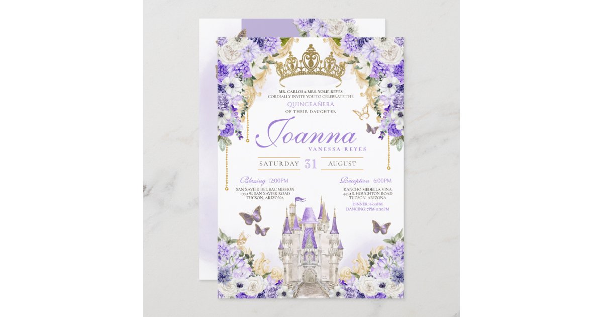 Cinderella Lavender Purple Princess Quinceanera Invitation | Zazzle