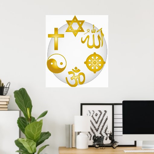 Circle of Golden Religious Symbols Poster | Zazzle